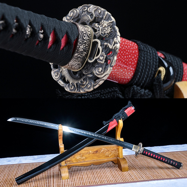 Japanese-style handmade katana, tempered clay, functional, hand-forged ...