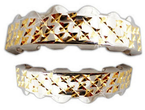 Hip Hop Two Tone Gold Silver Mouth Teeth Grillz Set - Diamond Cut ...