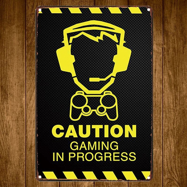 CAUTION Gaming In Progress Vintage Tin Signs Craft Tin Sign Retro Metal ...
