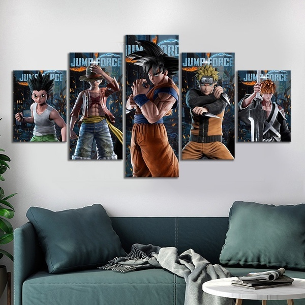 5 Piece Anime Characters Poster Dragon Ball Goku One Piece Luffy Naruto ...