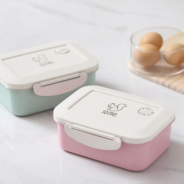 Portable Wheat Straw Lunch Boxes Solid Round Square Picnic Storage ...