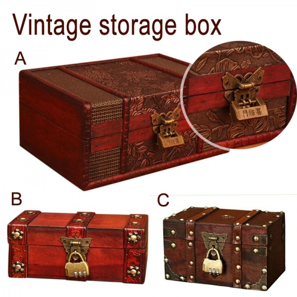 Wooden Vintage Treasure Chest With Lock Retro Style Bedroom Study ...