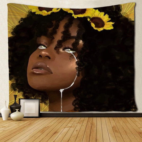 Black Art Tapestry Wall Tapestry Black Girl Afro Girl African American ...