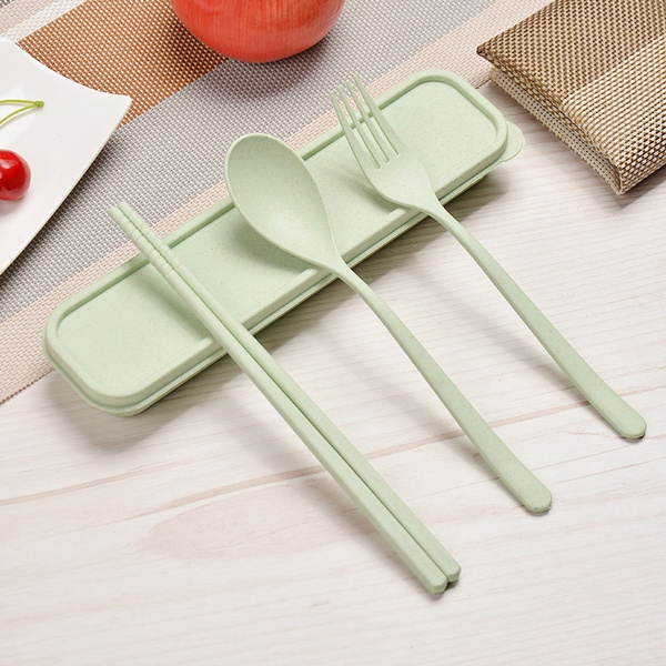 New Wheat Straw Cutlery Set Travel Portable Cutlery Box Large ...