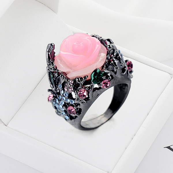 Women's Cocktail White Wedding Pretty Gorgeous Rose Flower Ring | Wish