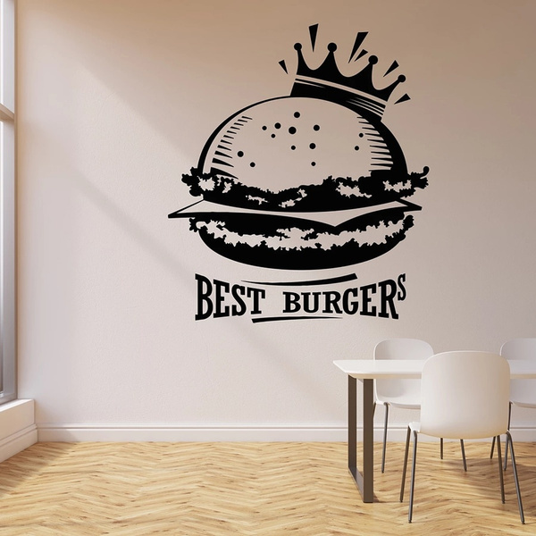 Best Burgers Wall Decal Words Lettering Crown Fast Food Cafe Interior ...