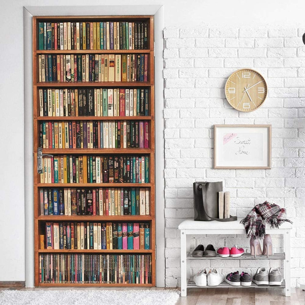 Bookshelf Bookcase Door Mural, Door Decal, Self Adhesive Door Decal ...