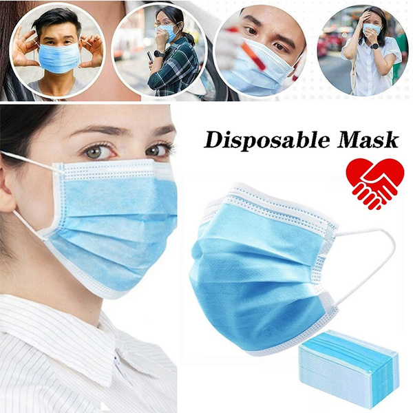 50 Pcs Disposable Face Mask Respirator Dental Dust Flu Mouth Face 3 Ply ...