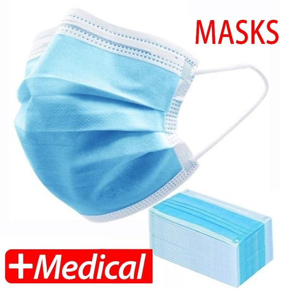 50/100Pcs Disposable Face Mask Respirator Dental Dust Flu Mouth Face 3 ...