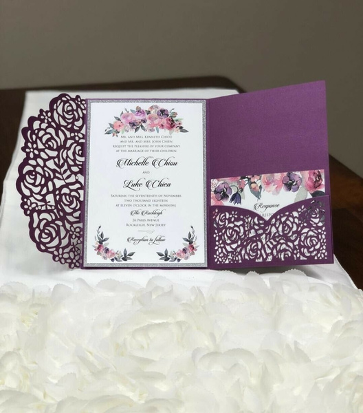 10sets Laser Cut Rose Wedding Invitations Tri-Fold Customize Birthday ...