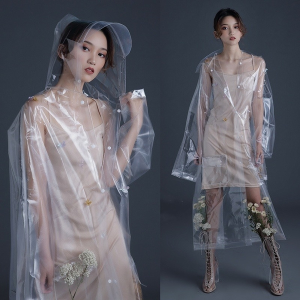 Unisex Hooded Transparent Waterproof Raincoat Pocket Coat Jacket ...