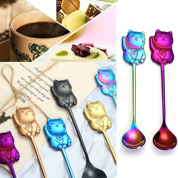 Creative 304 Stainless Steel Cartoon Lucky Cat Spoon Gift Coffee ...