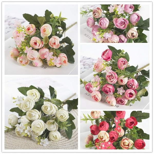 13 Heads Elegant Artificial Mini Rose Bouquet Home Decor Silk Flower ...