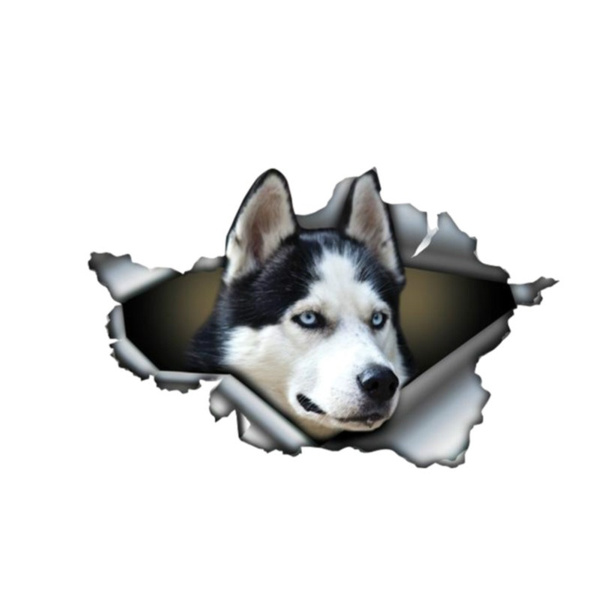 13cm x 8.8cm Black white Husky Sticker Torn Metal Bumper Decal Funny ...