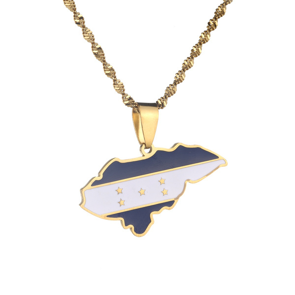 Stainless Steel Trendy Enamel Honduras Map Pendant Necklaces Honduras ...