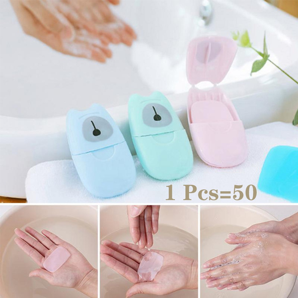 50 pieces of disposable soap paper in mini box portable hand washing ...