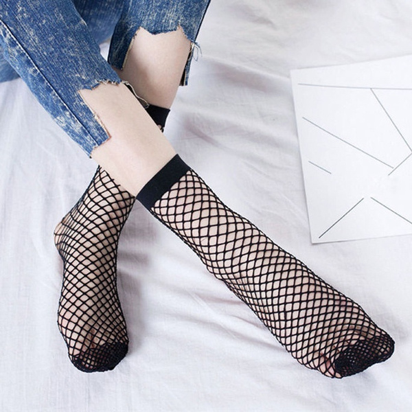 2020 New Fashion Women Ruffle Fishnet Ankle High Socks Mesh Lace Fish ...