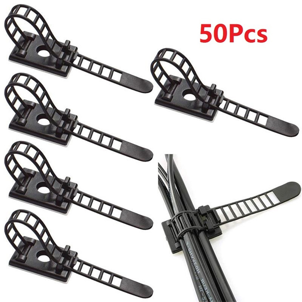 50Pcs Adjustable Self-Adhesive Nylon Black Cable Ties, Cable Clamps ...