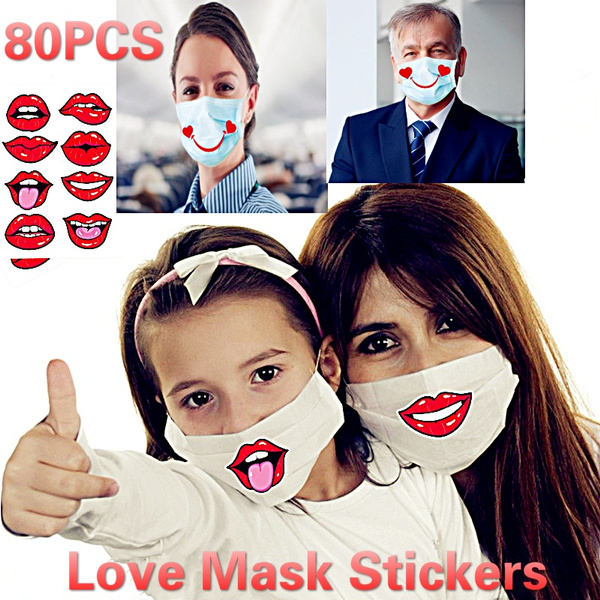 80PCS Creative Smiley Mask Sticker Lips Open Teeth Cute Playful Warm ...
