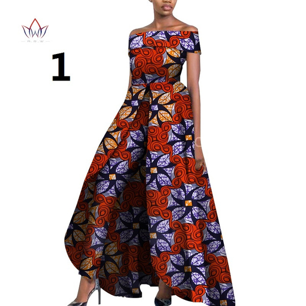 African Design Bazin Off Shoulder Elegant Women Rompers Jumpsuit ...