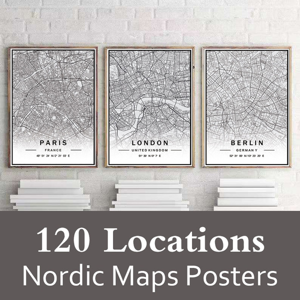 120 Prints Famous City Maps Poster Nordic Art Print Wall Picture Poster ...