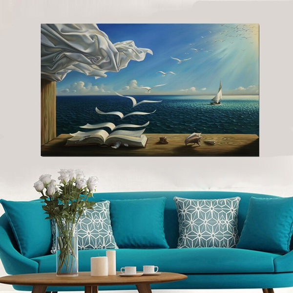 No Frame Salvador Dali Canvas Art Print Poster The Waves Book Sailboat ...