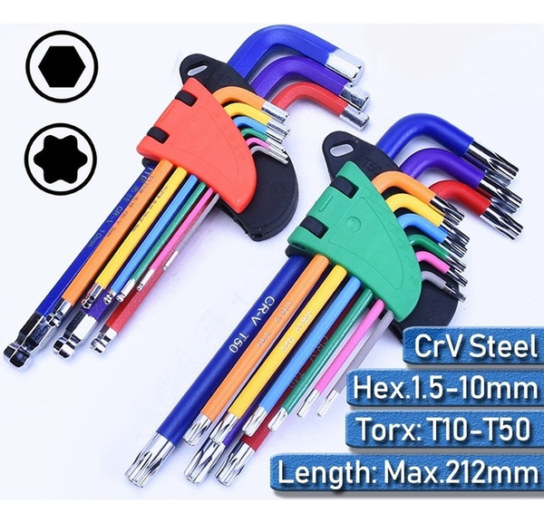 9Pcs CrV Steel Long Ball-End Allen Hex Key & Torx Trx Star Set Metric ...