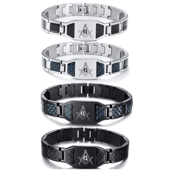18MM Men Masonic Freemason Chain Bracelet Magnets Carbon Fiber Bangle ...