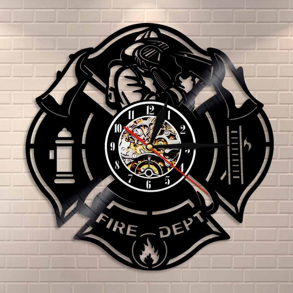 Fire Department Logo Wall Sign Fire Station Wall Clock Firefighter ...