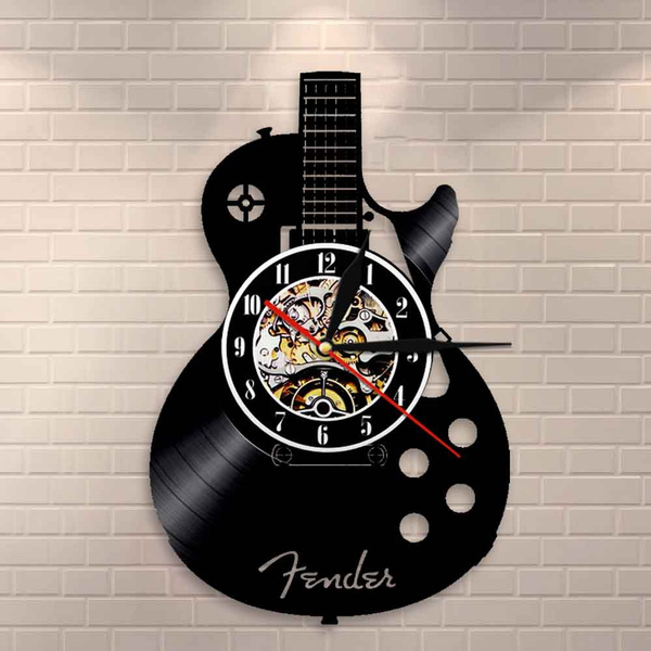 Acoustic Guitar Wall Art Wall Clock Musical Instrument Home Interior Wall Decor Vinyl Record ...