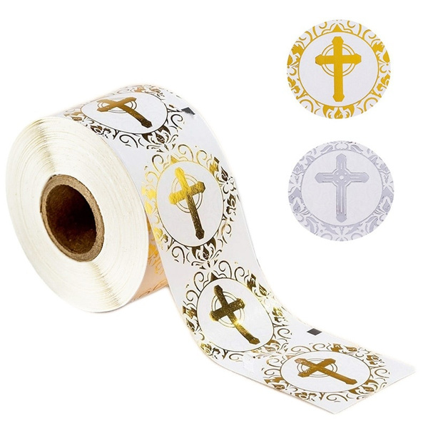 Religious Stickers 500 Count Gold Foil Cross Stickers Cross Design ...