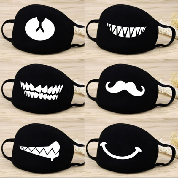 Cute Unisex Dust-Proof Cotton Face Masks Windproof Black Mask Cartoon ...