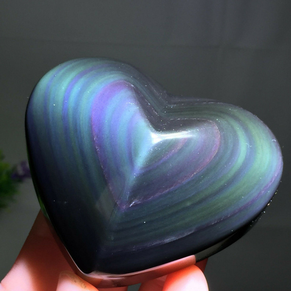Rainbow Obsidian Rare Natural Mexican Rainbow Obsidian Cat Eye Heart ...