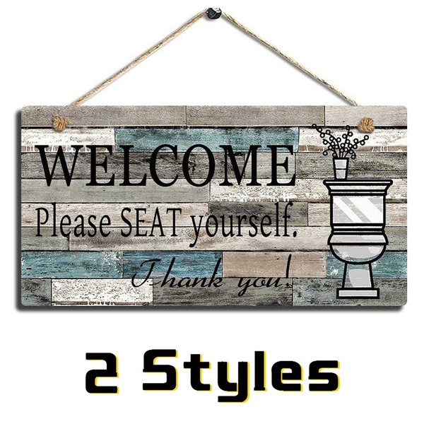 Creative Washroom Wood Plaque Sign Wall Hanging Welcome Sign Please ...