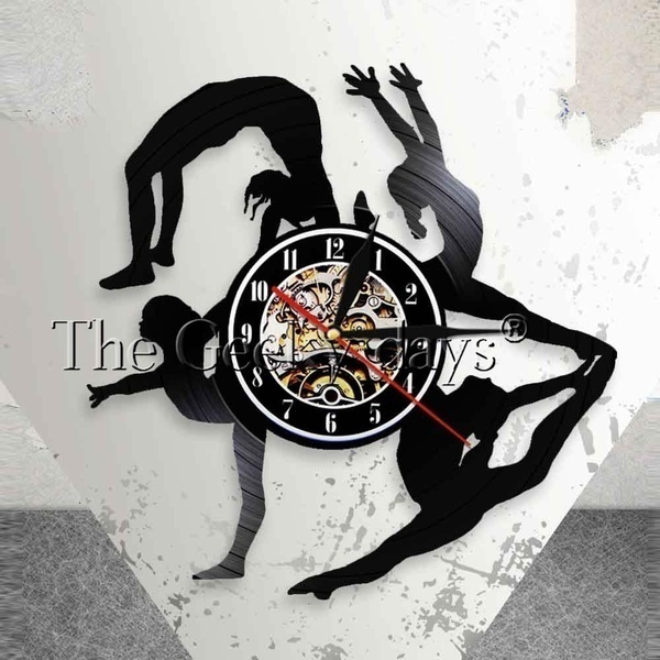 Gymnastics Girls Silhouettes Wall Clock Sports Girl Tumbling Vinyl ...