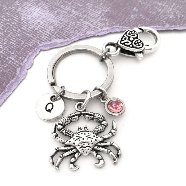 Crab Keychain, Personalized Crab Charm Keyring, Crab Gifts, Silver ...