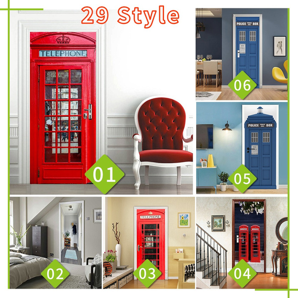 14 style telephone booth and 15 style bookcase 3D stickers self ...