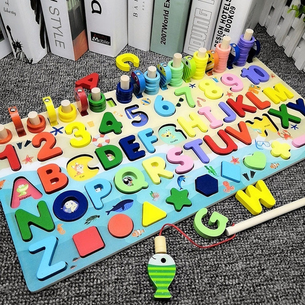 Preschool Wooden Montessori Toys Count Geometric Shape Cognition Match ...