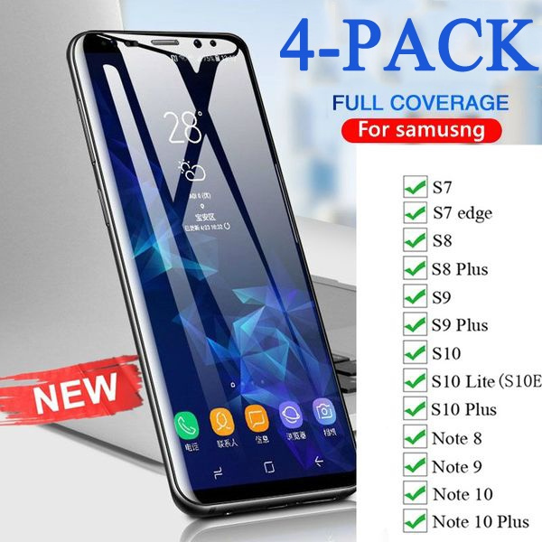 4 Pack 30D Curved Full Coverage Tempered Glass Film For Samsung Galaxy ...