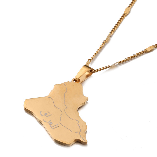 Stainless Steel Allah Name Iraq Map Pendant Necklaces Map Of Iraq Chain ...