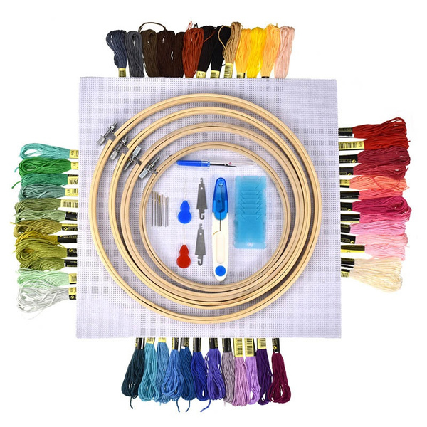 50X Color Embroidery Thread Hoop Kit Cross Stitch Skeins Floss Tool ...