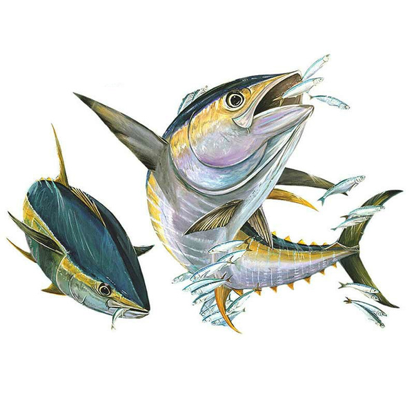 13cm x 9.2cm Vinyl Fish Decal Yellow Fin Tuna Flying Fish Sticker Car ...