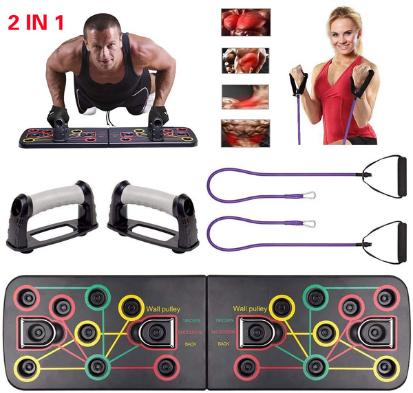 2 In 1 Foldable Push Up Board with Pull Rope Body Building Exercise ...
