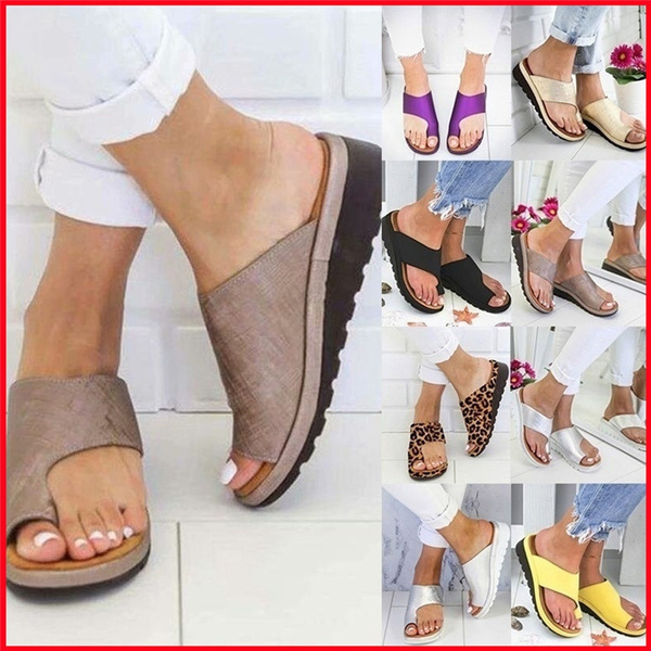 Women Summer Slippers Beach Leather Wedges Open Toe Shoes Ladies ...