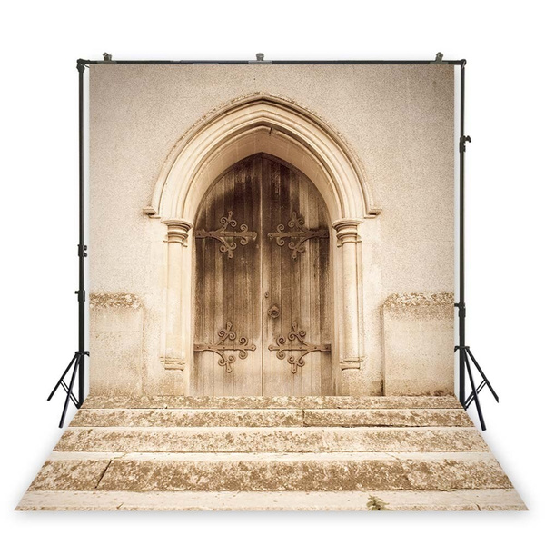 Religious Backdrops Vintage Old Church Wood Door Stone Step Background ...