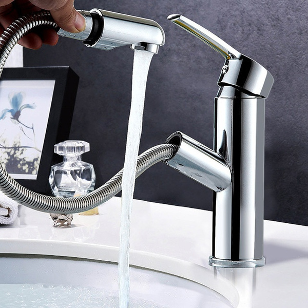 Washbasin Basin Hot and Cold Water Retractable Rotating Bathroom Pull ...