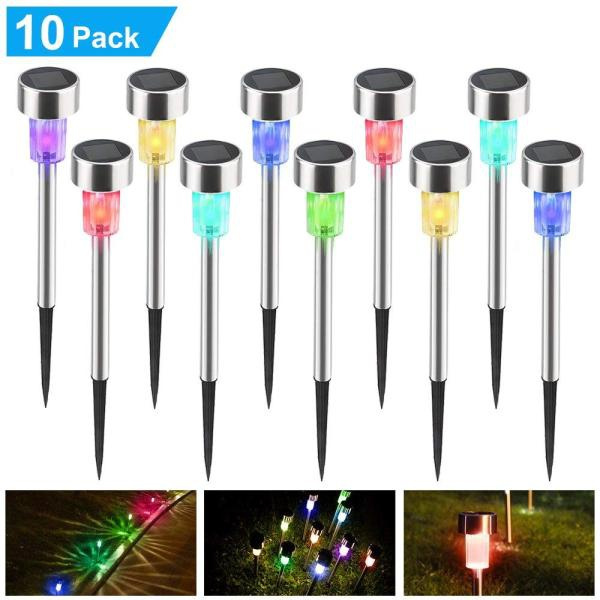 10Pcs Mini Solar LED Garden Lights Stainless Steel Outdoor Solar Power ...