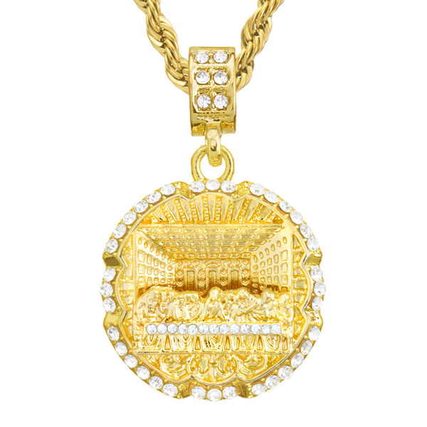 Men's Gold Tone Iced The Last Supper Medallion Pendant 24" Chain ...