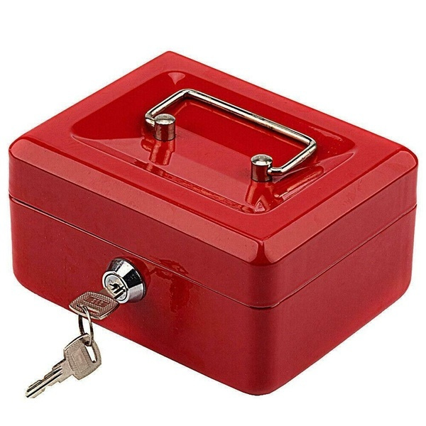 Stainless Steel Metal Petty Cash Box Lock Bank Deposit Safe Key ...