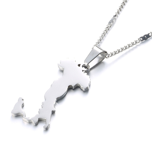 Stainless Steel Trendy Map of Italy Pendant Necklace Italian Map Chain ...